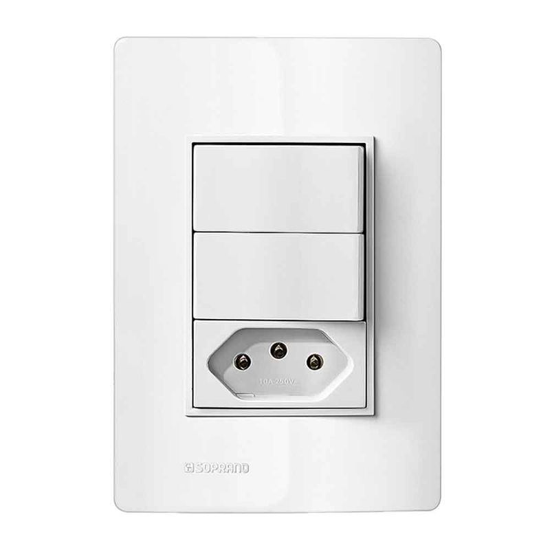 Conjunto Montado 4X2 2X Interruptor Simples 10A e Tomada 2P+T 10A 250V ... Conjunto Montado 4X2 2X Interruptor Simples 10A e Tomada 2P+T 10A 250V ...