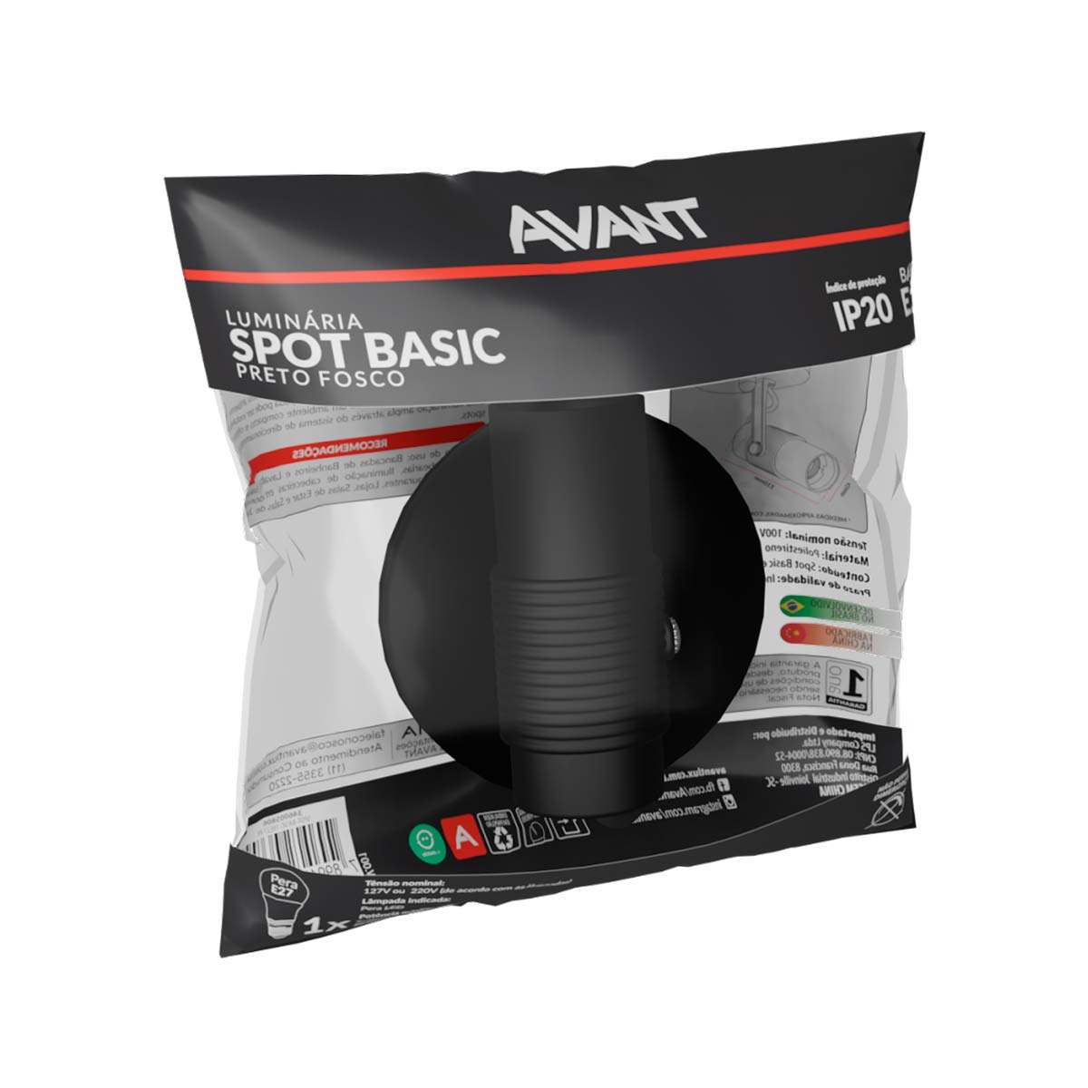 Spot de Sobrepor 1X E27 Basic Avant Preto | G-Haus - G-Haus